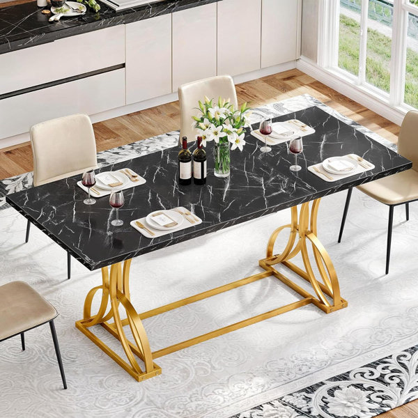 Mercer41 Large Modern Dining Table For 6-8 People, Rectangular Kitchen Table With Faux Marble ...